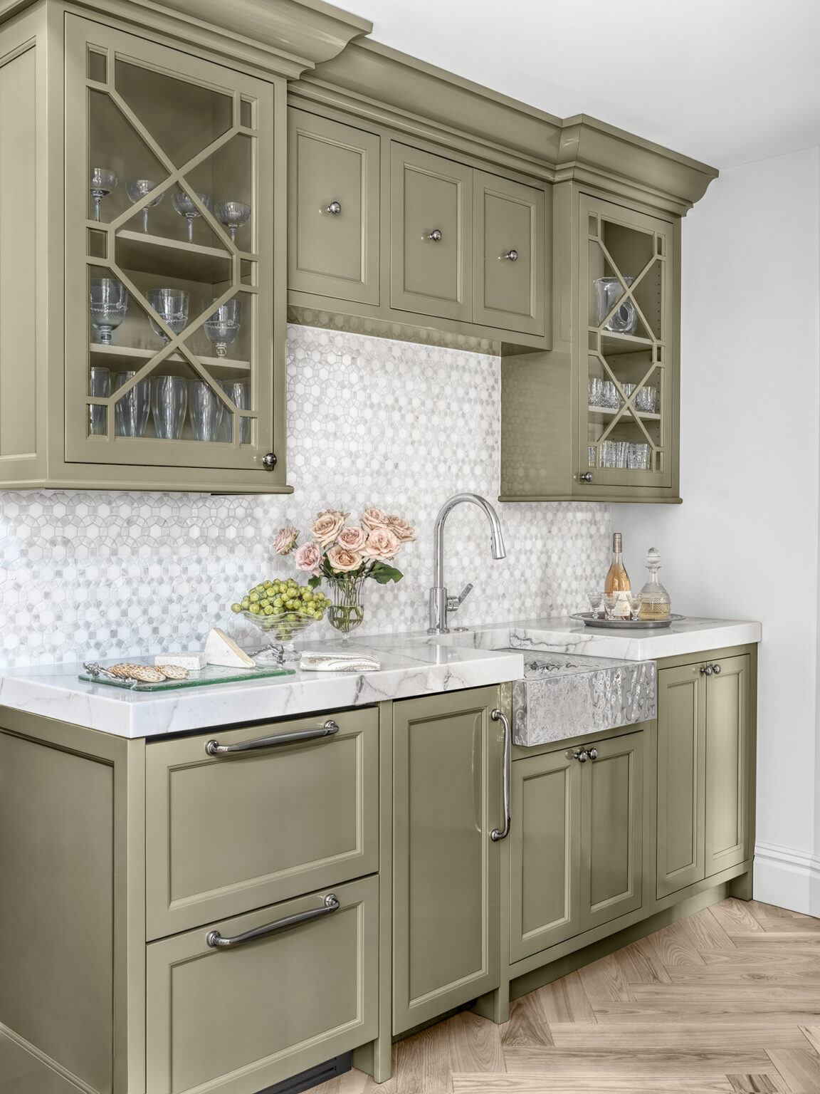 High Gloss Sage Bar - Stone Hall Cabinetry